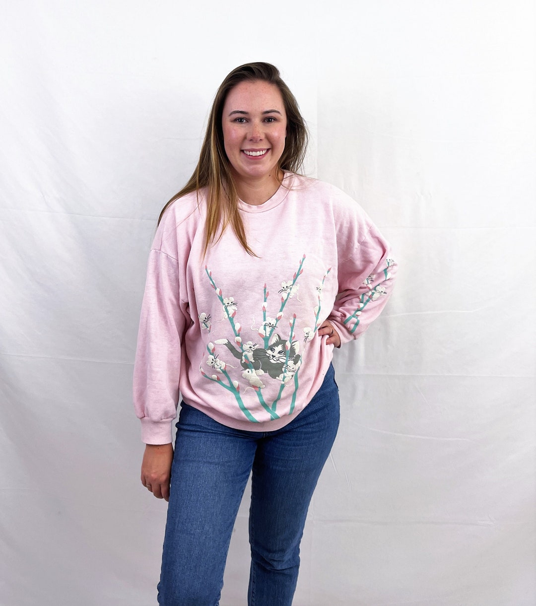 Vintage 1980s Puffy 80s Pussy Willow Cat Mouse Mice Sweatshirt - Etsy