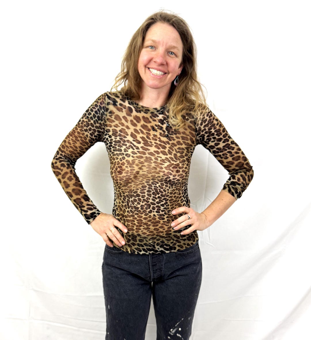 Vintage 1990s 90s Y2K Leopard Cat Cheetah Print Sheer Top Shirt - Karen Kane - Etsy