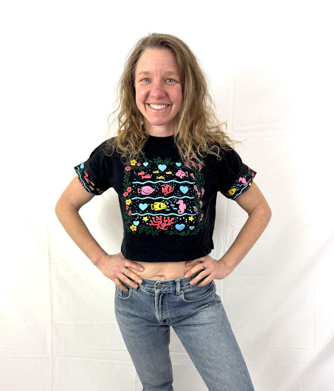 RARE Vintage Spumoni 1980s 80s Fish Under the Sea Rolled Sleeve Tshirt ...