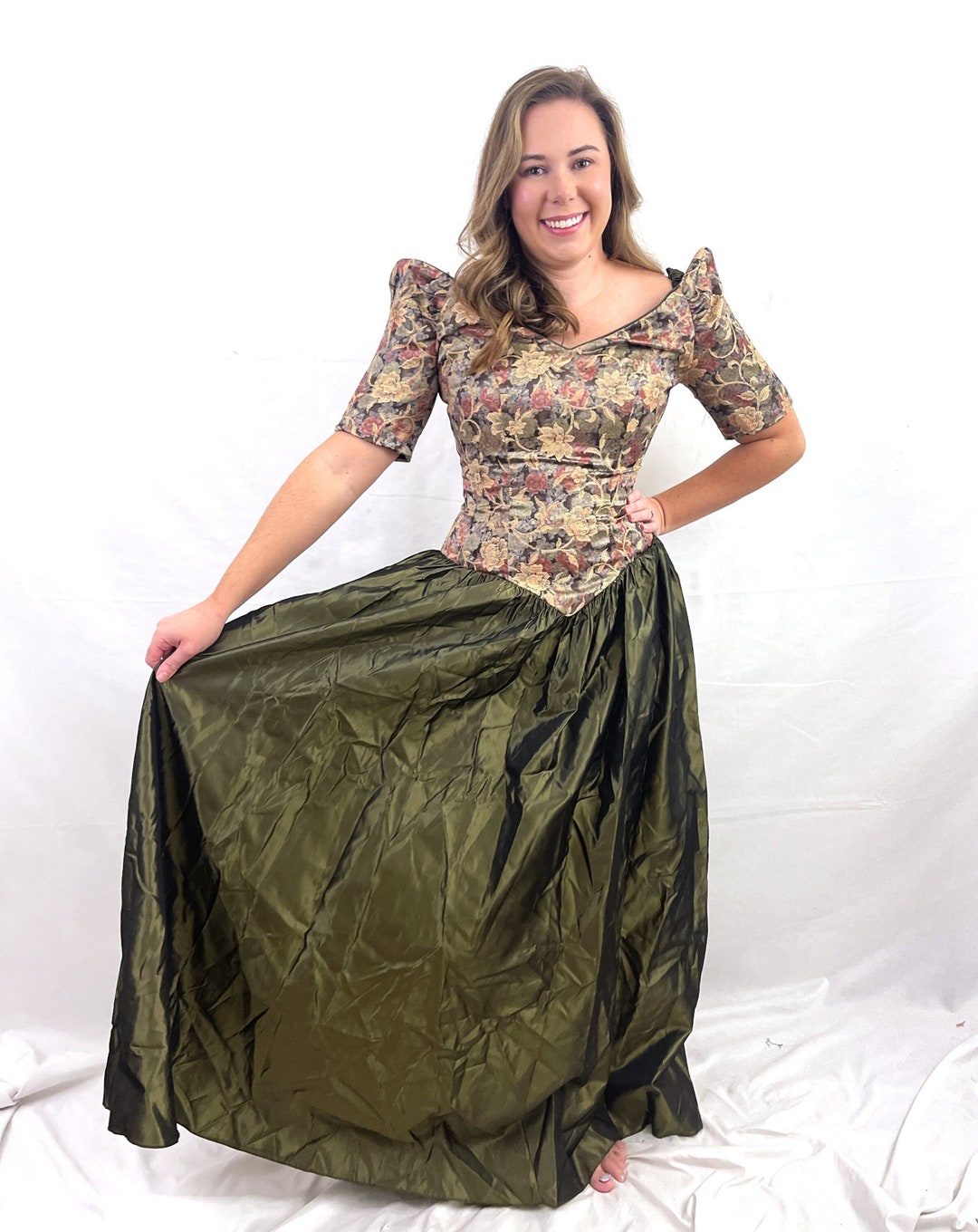 Vintage 1980s Floral Tapestry Renaissance Prom Formal Dress - House of ...