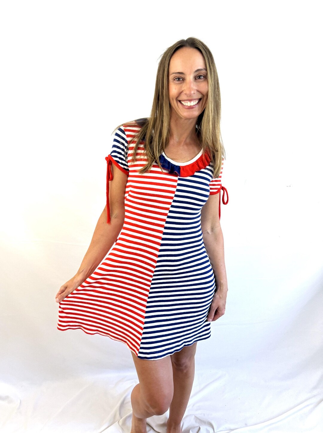 Vintage 1970s 70s Striped Red Blue Dress - Etsy