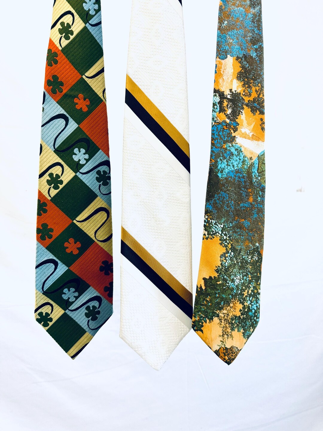 Lot of 3 Three 1970s 70s Wide Men's Vintage Polyester FUN Neck Ties ...