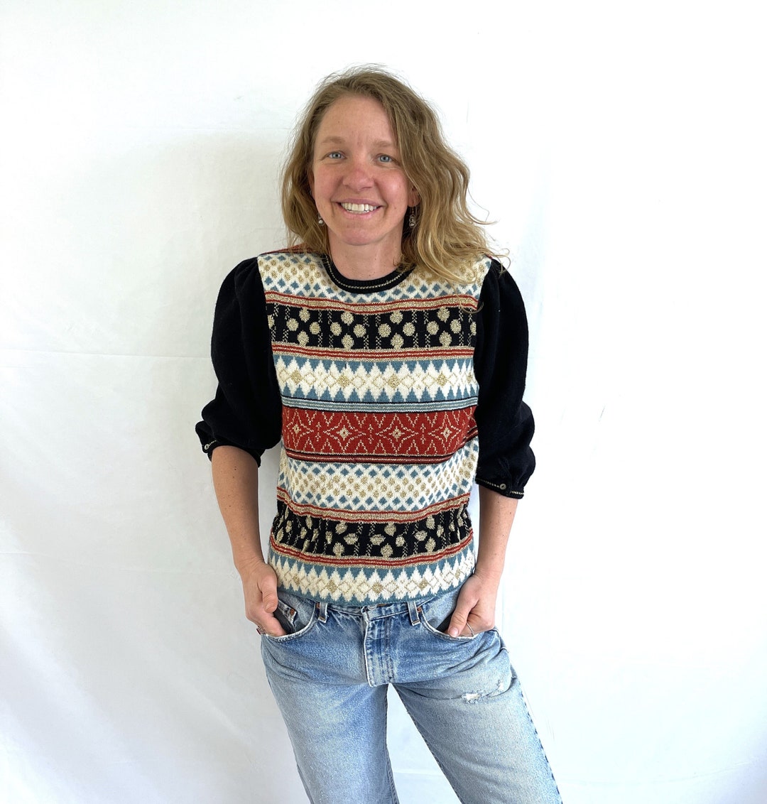 Vintage 1970s 70s Acrylic Geometric Knit Sweater - Smith Kollmar Ltd ...