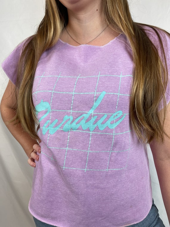 Vintage 1980s 80s Purple Purdue Cut Off Sweatshirt - Gem