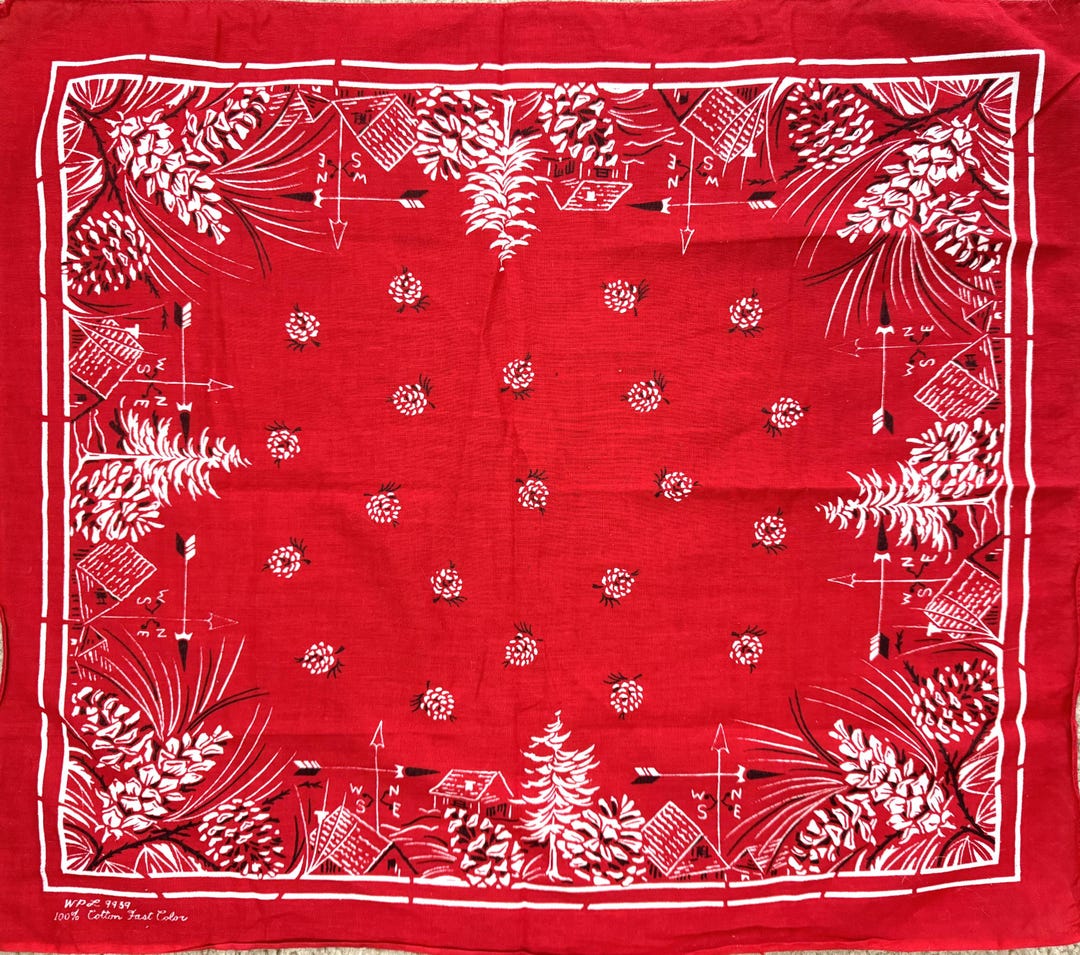 Vintage 1950s 50s Fast Color Pine Cone Red Bandana Workwear Kerchief - Etsy