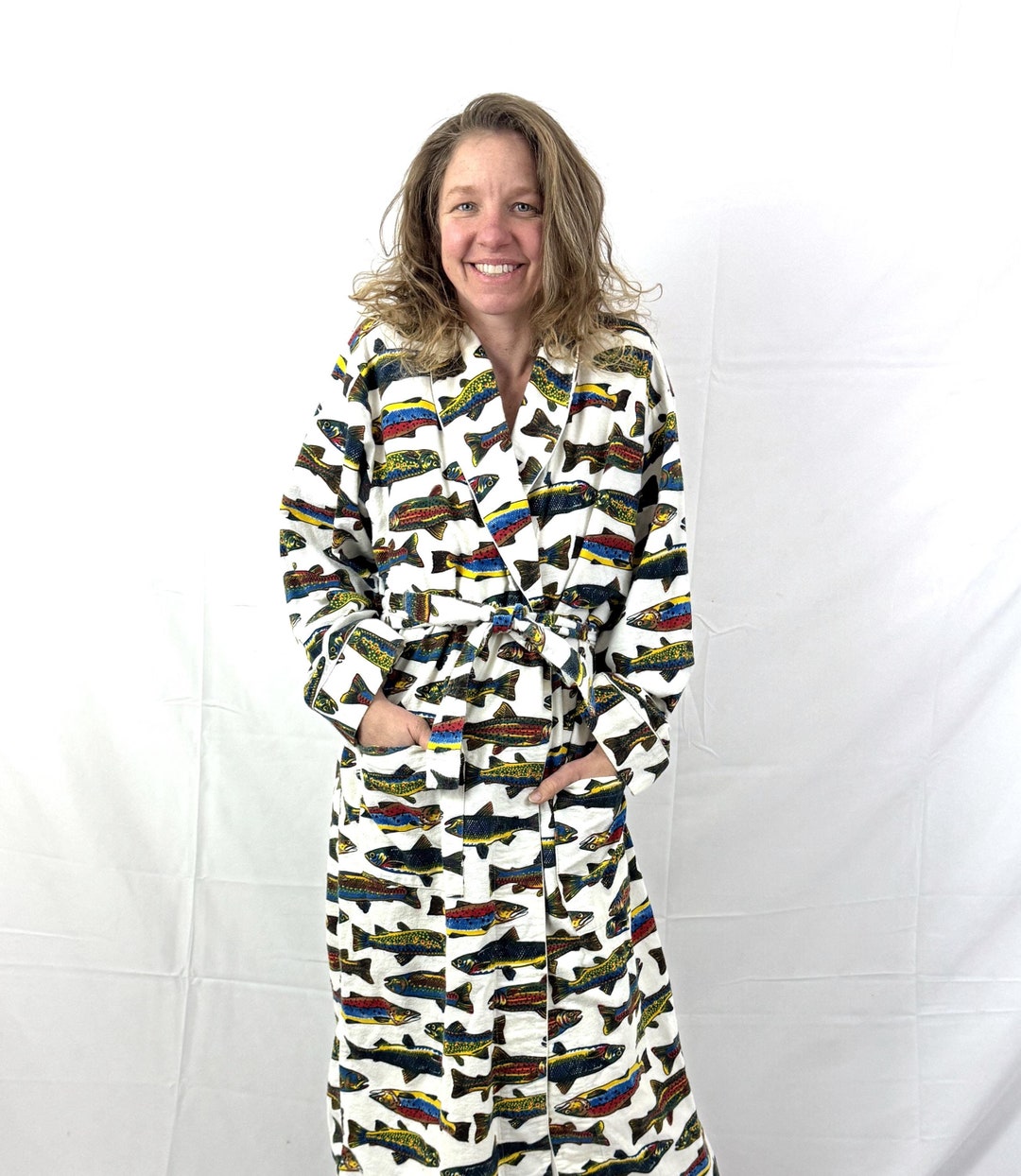 Vintage 1990s 90s Flannel Cotton Fish Robe - by Orvis - Etsy