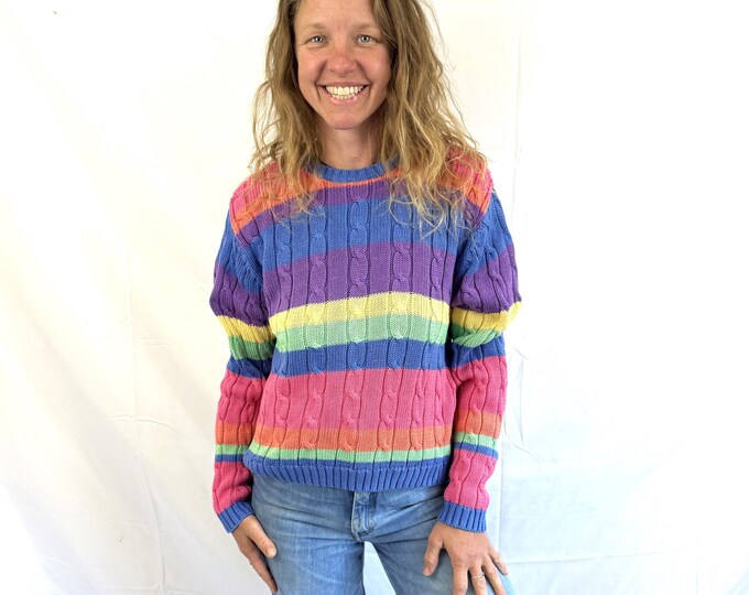 Vintage 2000s Y2K Super Soft Rainbow Mercerized Cotton Sweater Jumper ...
