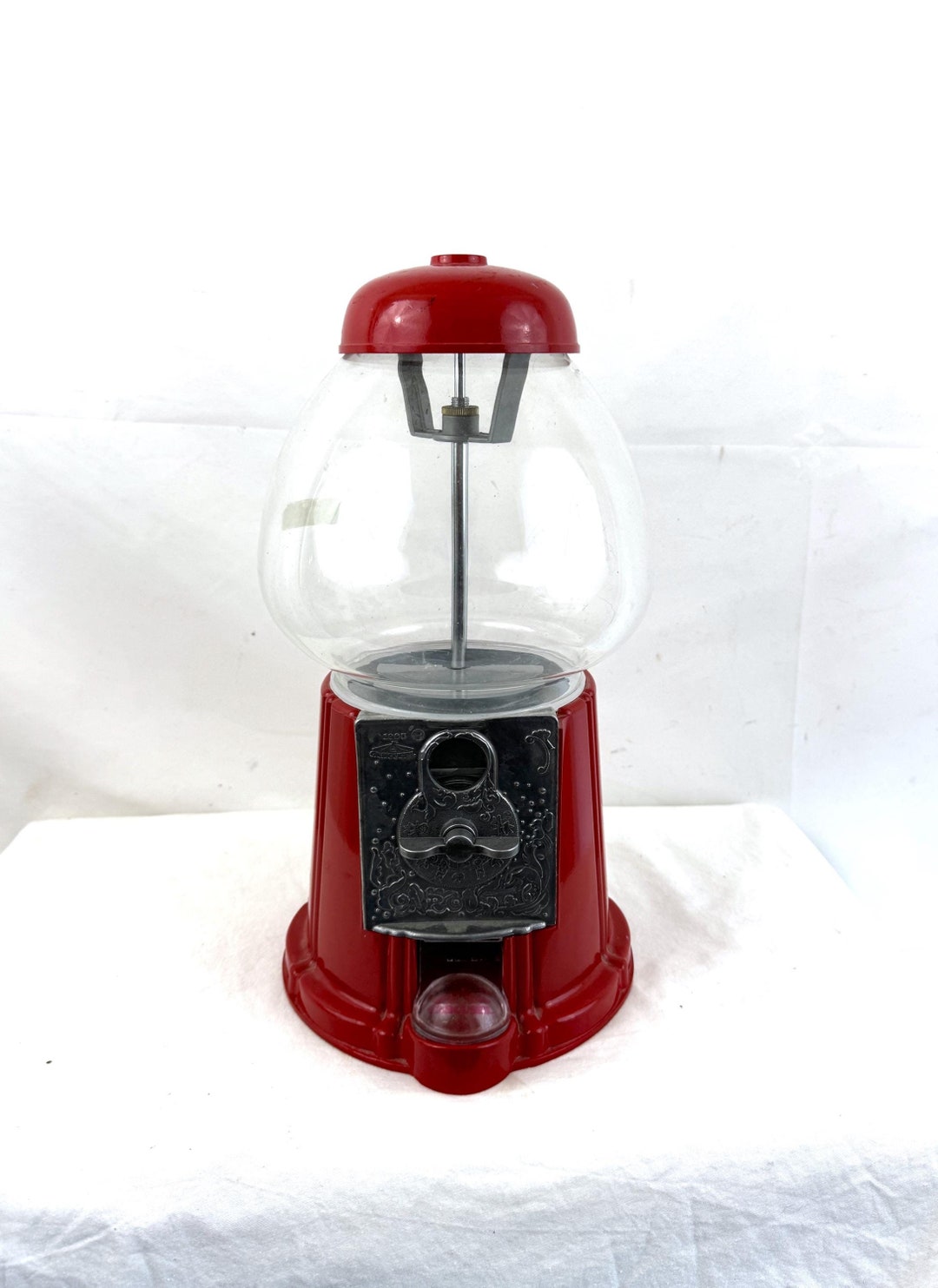 Vintage 1980s 80s Red Gumball Machine - Full Size Metal Glass Caurosel ...