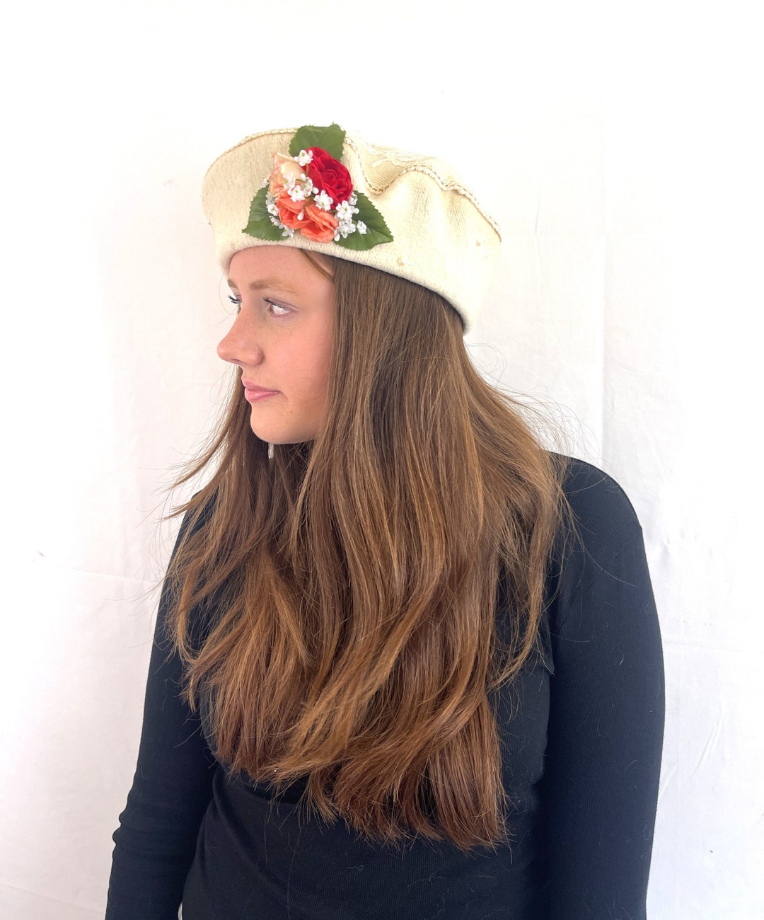 Vintage Ultrabasque Wool Lace Pearl Flower Ultimate Hat Beret - Made in ...