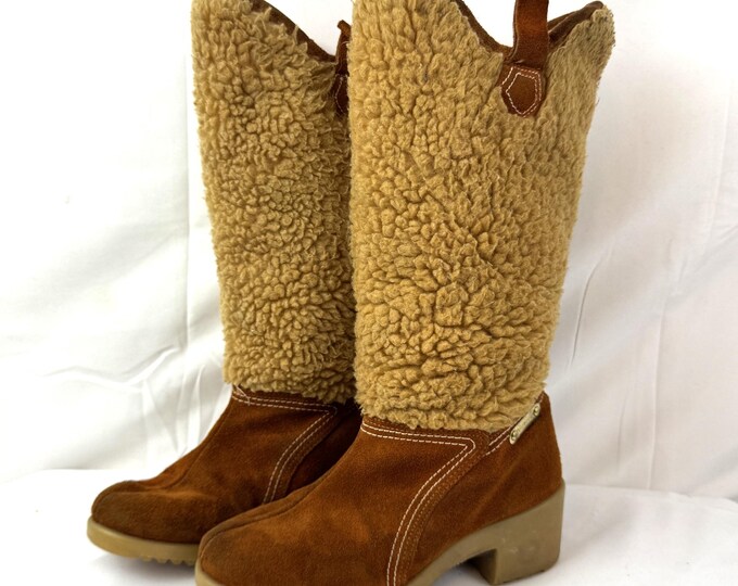 Vintage 70s 1970s RARE Suede Fleece Quoddy Heel Winter Fun Boots - Etsy
