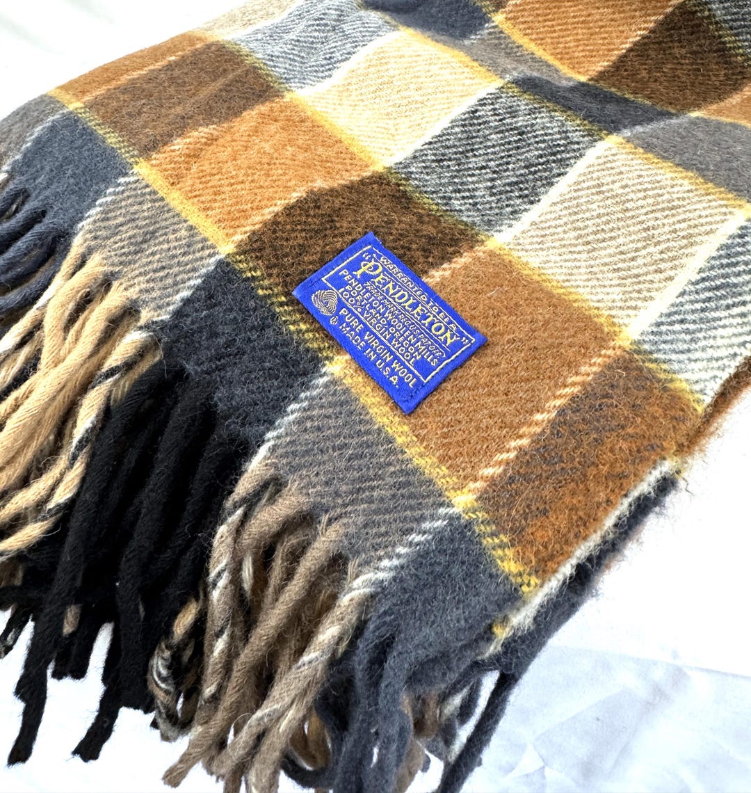 Vintage Pendleton Brown Plaid Pure Virgin Wool Blanket - Pendleton ...