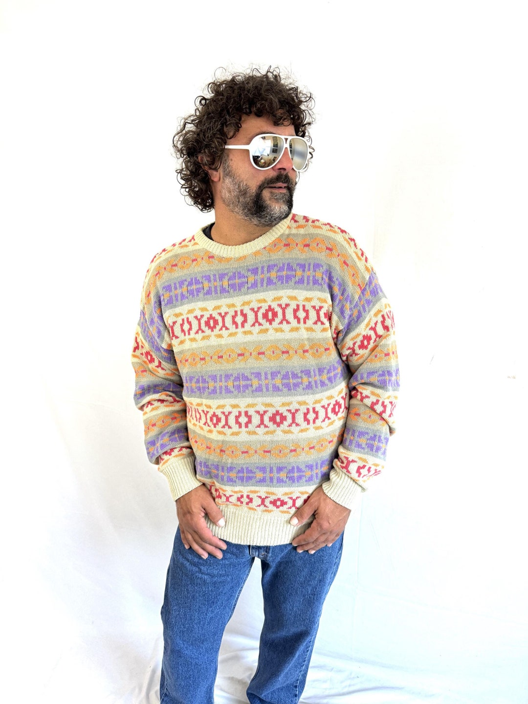 Vintage 1990s 90s Knit Geometric Southwest Cotton Linen Sweater - Etsy