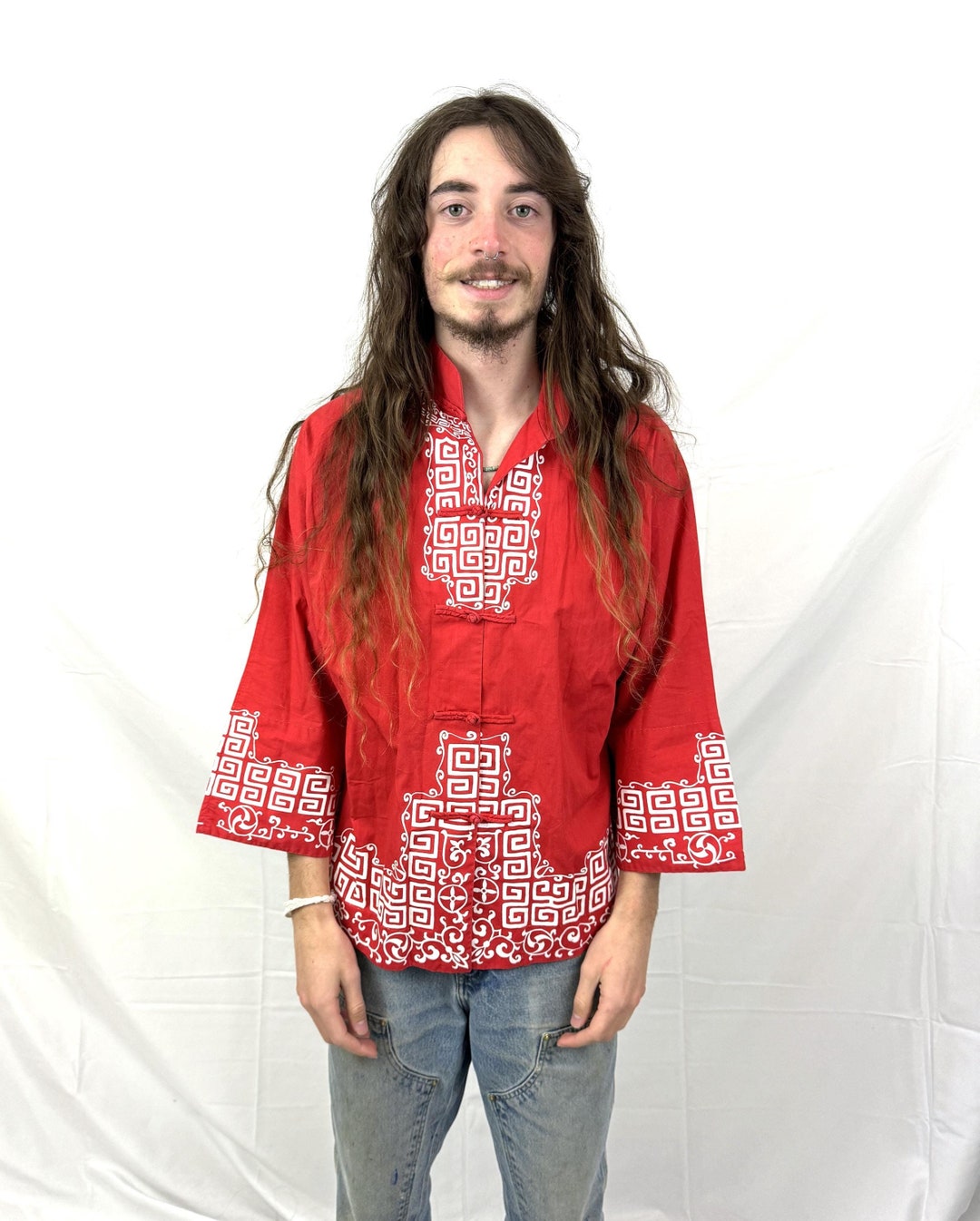 Vintage Red Cotton Japanese Asian Tunic Top - Made in Japan - Etsy