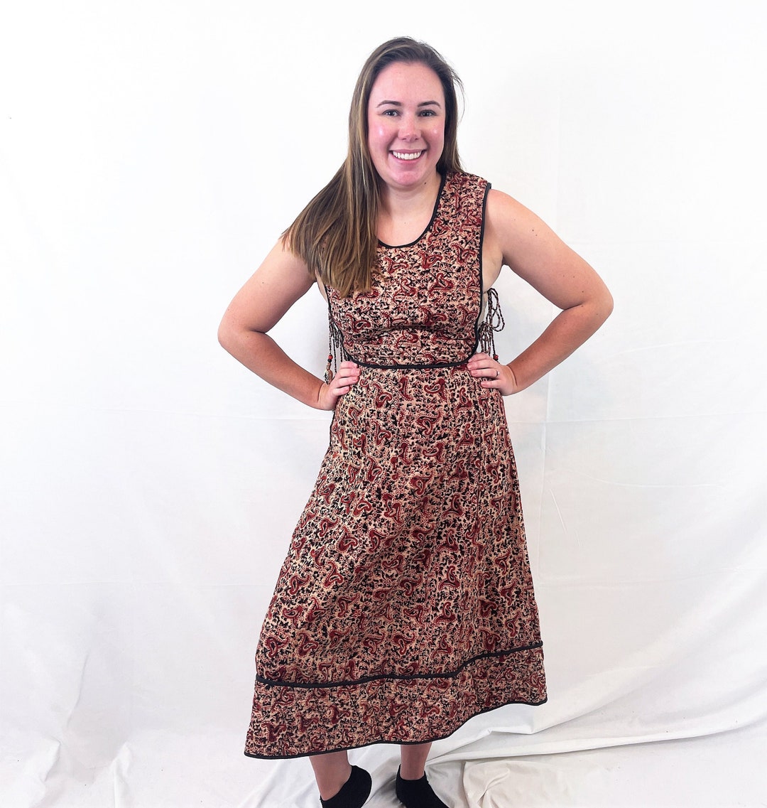 RARE Beautiful 1970s 70s Hippie Tapestry Cotton India Boho Dress Phool ...