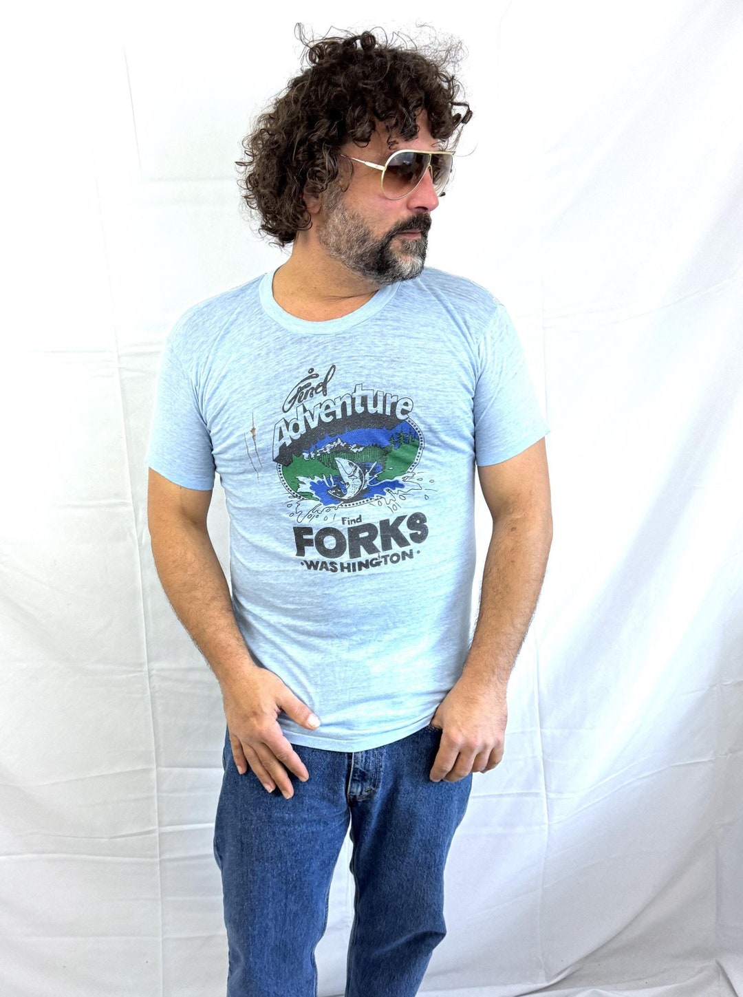 Super RARE Forks Washington Twilight Blue Vintage Fishing Tshirt Tee ...