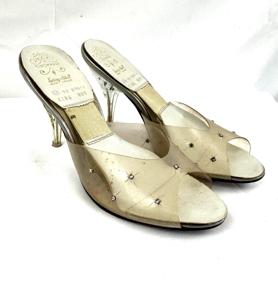 Vintage 1950s 50s Springolator Clear Heels Pumps Shoes Mules - Lucite ...