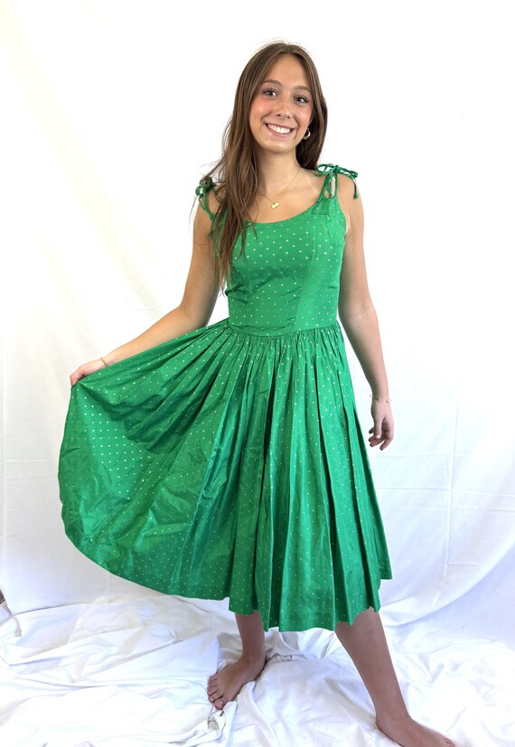Vintage 50s 1950s Green WOW Emma Domb Ballgown Shimme… - Gem