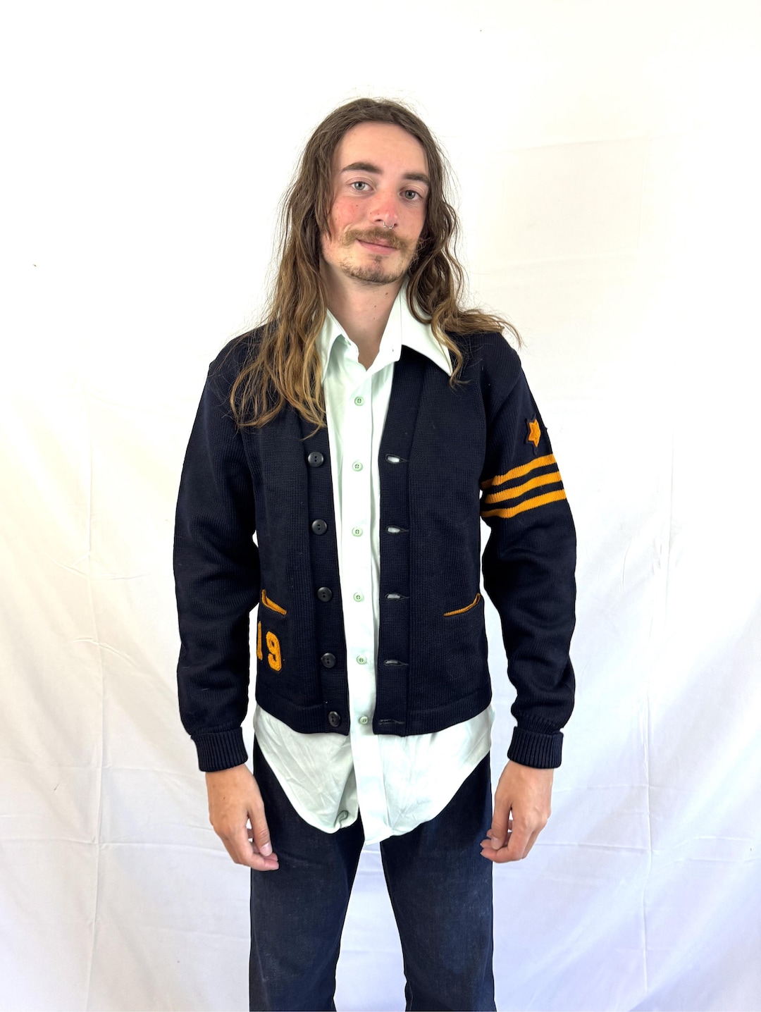 Vintage 50s 1950s Varsity Letterman Campus Wool Cardigan Sweater ...
