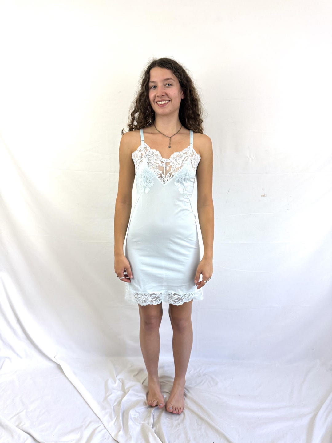 Vintage 1970s 80s Light Baby Blue Lace Lingerie Nightgown Dress ...