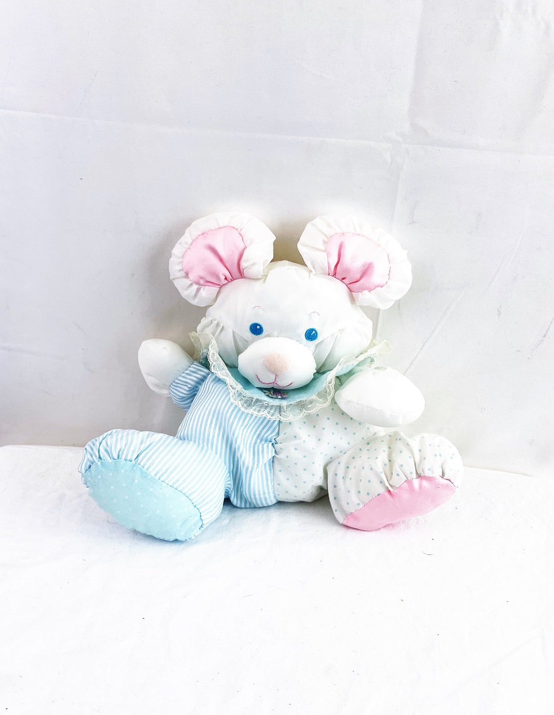 Vintage 90s Fisher Price Puffalump Pink Blue Puppy Dog Rattle Plush ...