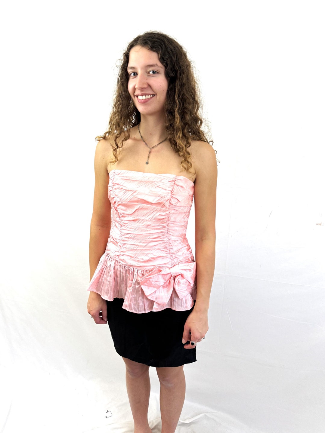 Vintage 1980s Roberta Strapless Pink Black HOCO 80s Party Costume Mini ...
