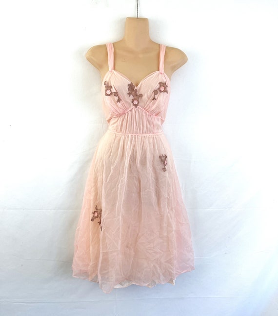 Vintage 1960s 60s Pink Lingerie Slip Nightgown Dress … - Gem