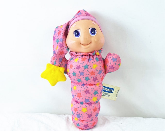Vintage 1980s 80s Gloworm Glow Worm Toy Playskool Pink Star Hat Plush ...