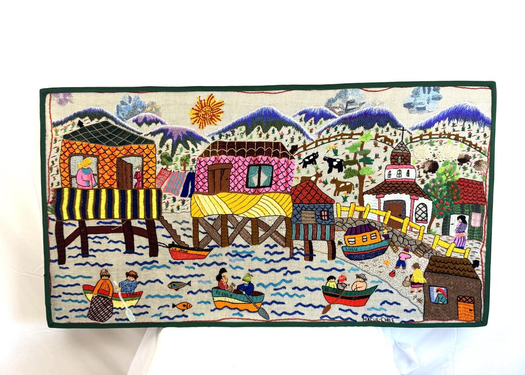 HUGE Vintage Arpillera 3D Textile Art Chilean Chile Embroidered Animals ...