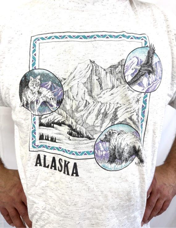 Vintage 1990s 90s Wolf Alaska Mountain Eagle Rolled S… - Gem