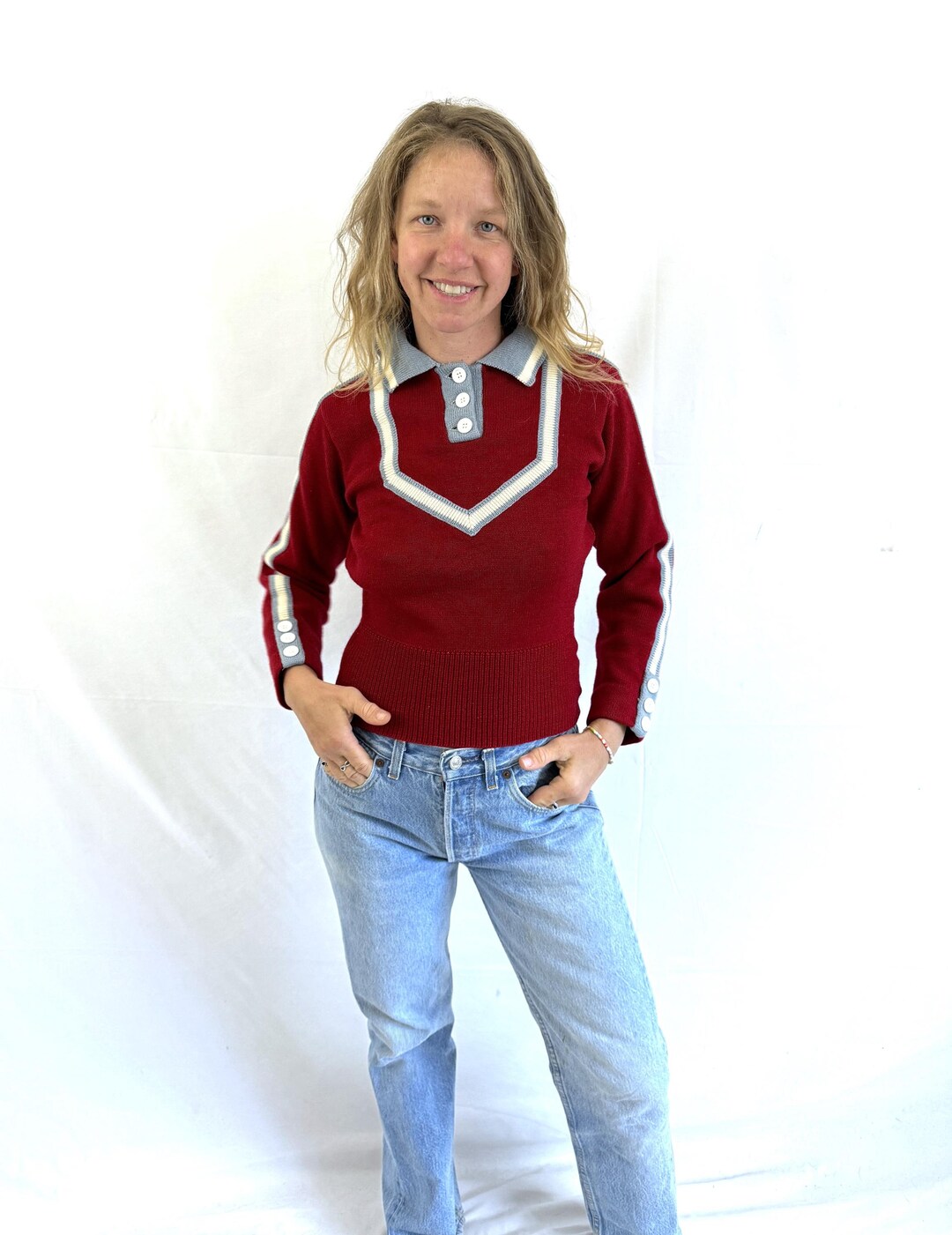 Vintage 1960s 60s Varsity Letterman Red Campus Wool Sweater - Quality ...