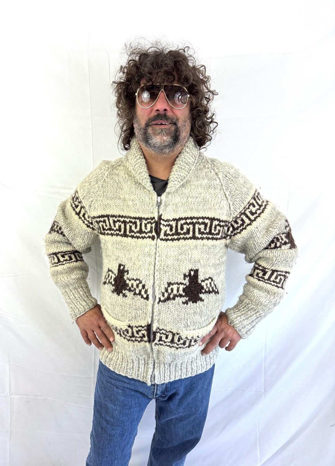 Vintage Thunderbird Cowichan Cardigan Wool Thunderbird Sweater - Tuak ...