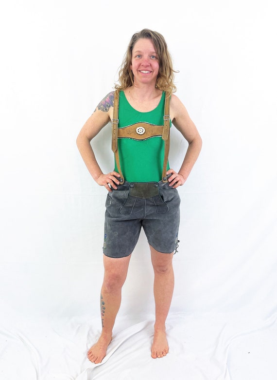Vintage Leather Suede Lederhosen Costume Shorts Pants… Gem