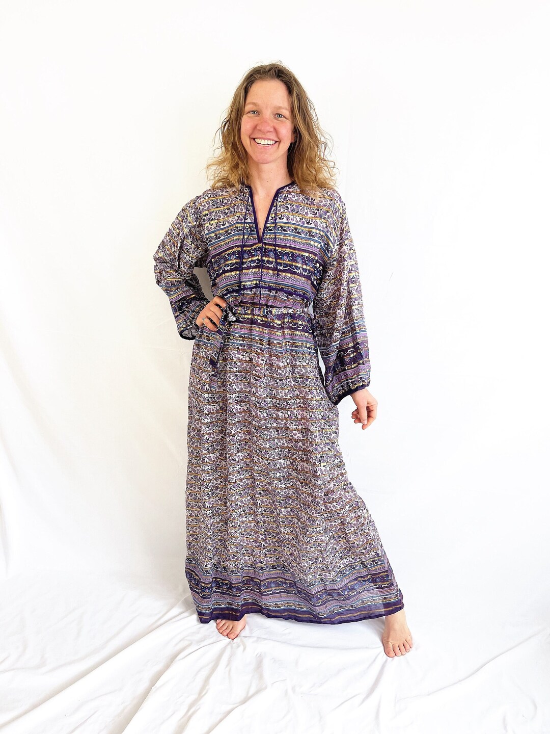 RARE Beautiful Hippie Gauzy Metallic Cotton Floral India Boho Dress - Etsy