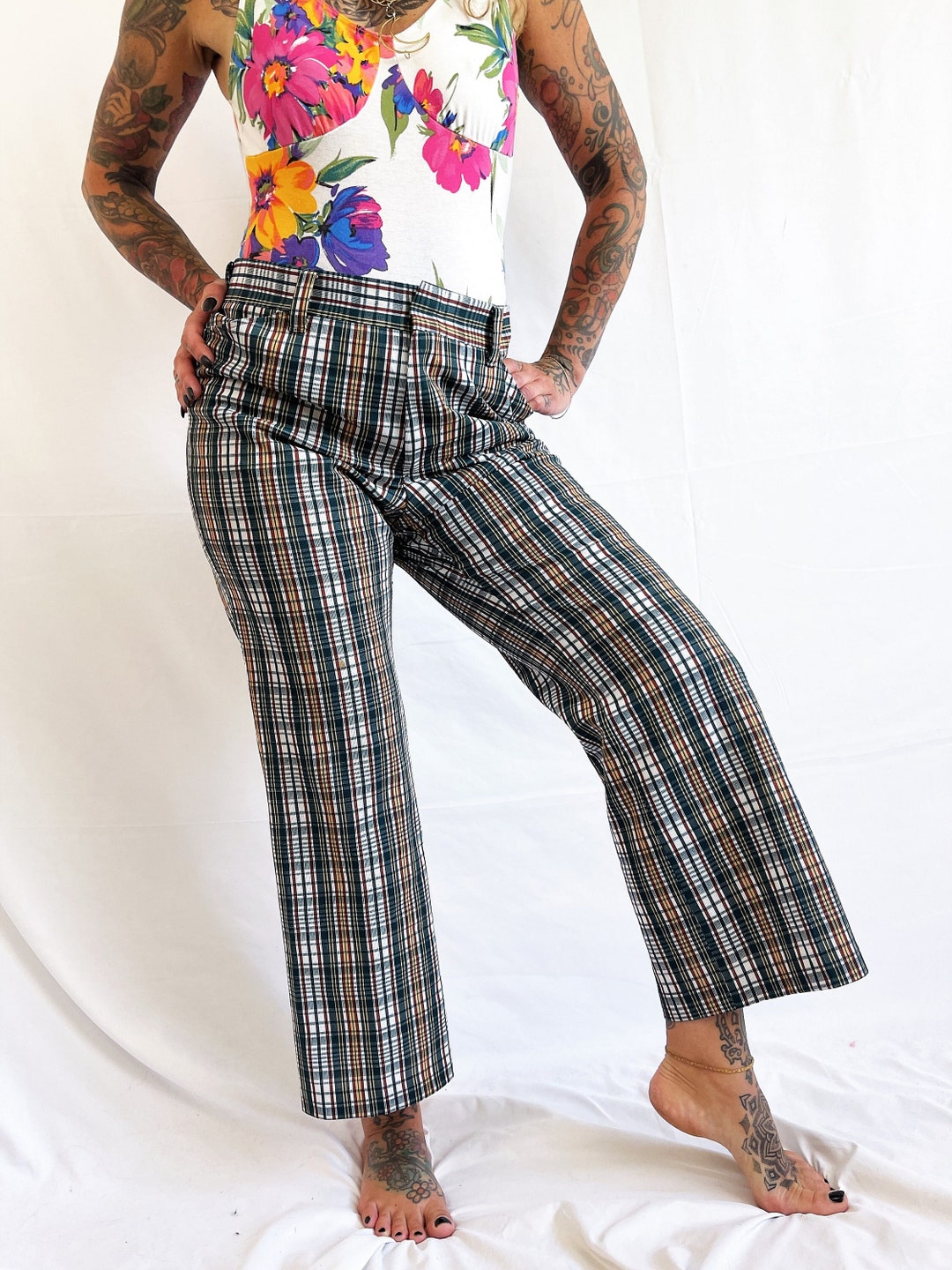 1970s Vintage Levis 70s Plaid Pantela Polyester Pants Bell Bottoms ...