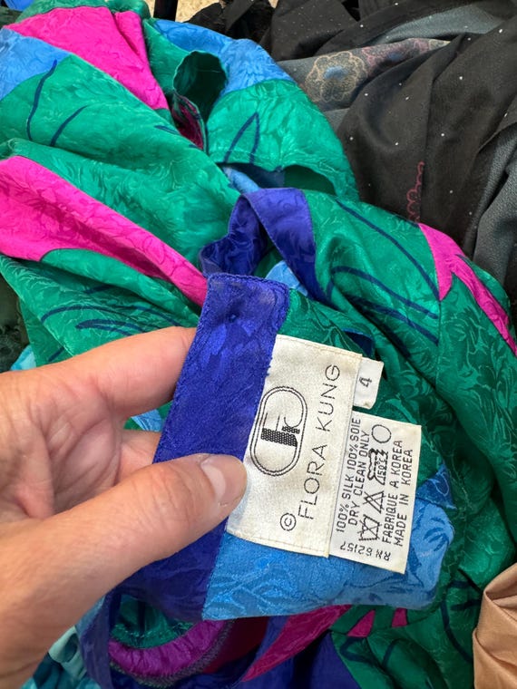 Vintage Flora Kung 1980s 80s Silk Amazing Teal Pink D… - Gem