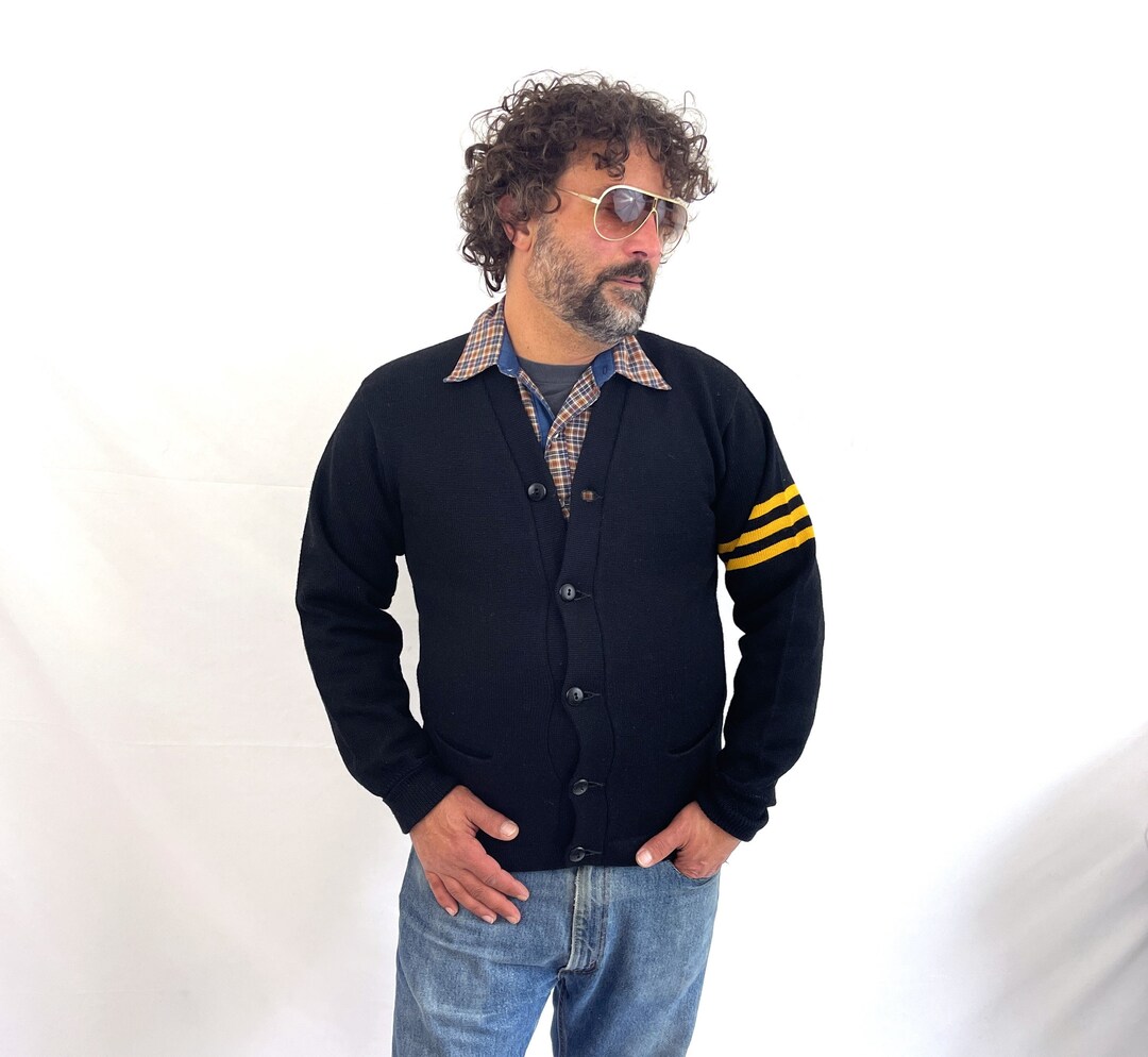 Vintage 1960s 60s Wool Letterman Sports Black Orange Varsity Cardigan ...