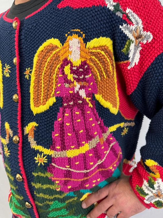 Vintage 80s 1980s Plus 3X Angel Knit Cardigan Sweater… - Gem