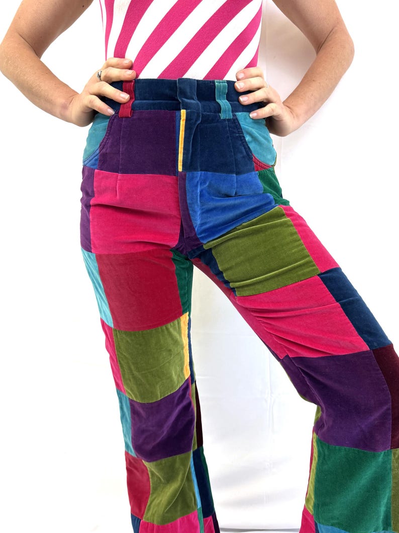 Vintage 1970s Velvet Patchwork Bell Bottoms Pants - Etsy