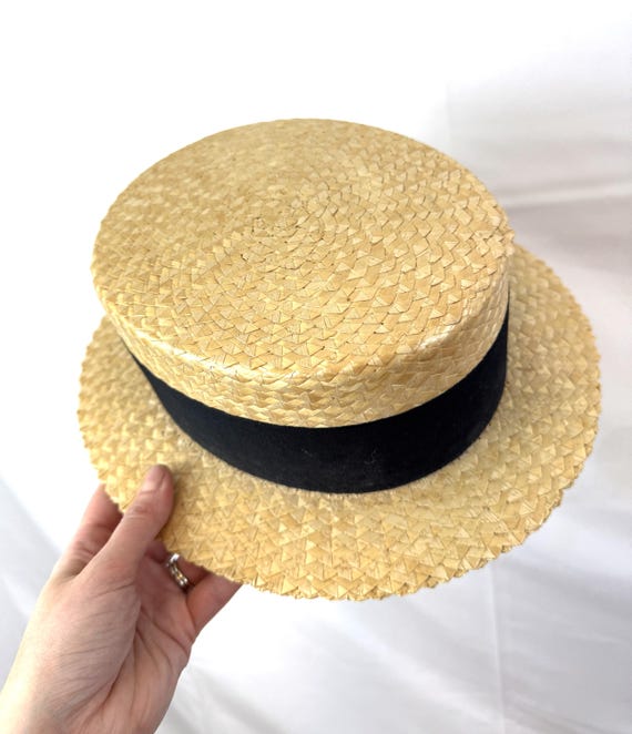 Vintage 1930s 40s Straw Boater Antique Hat - WHITEHALL - Gem