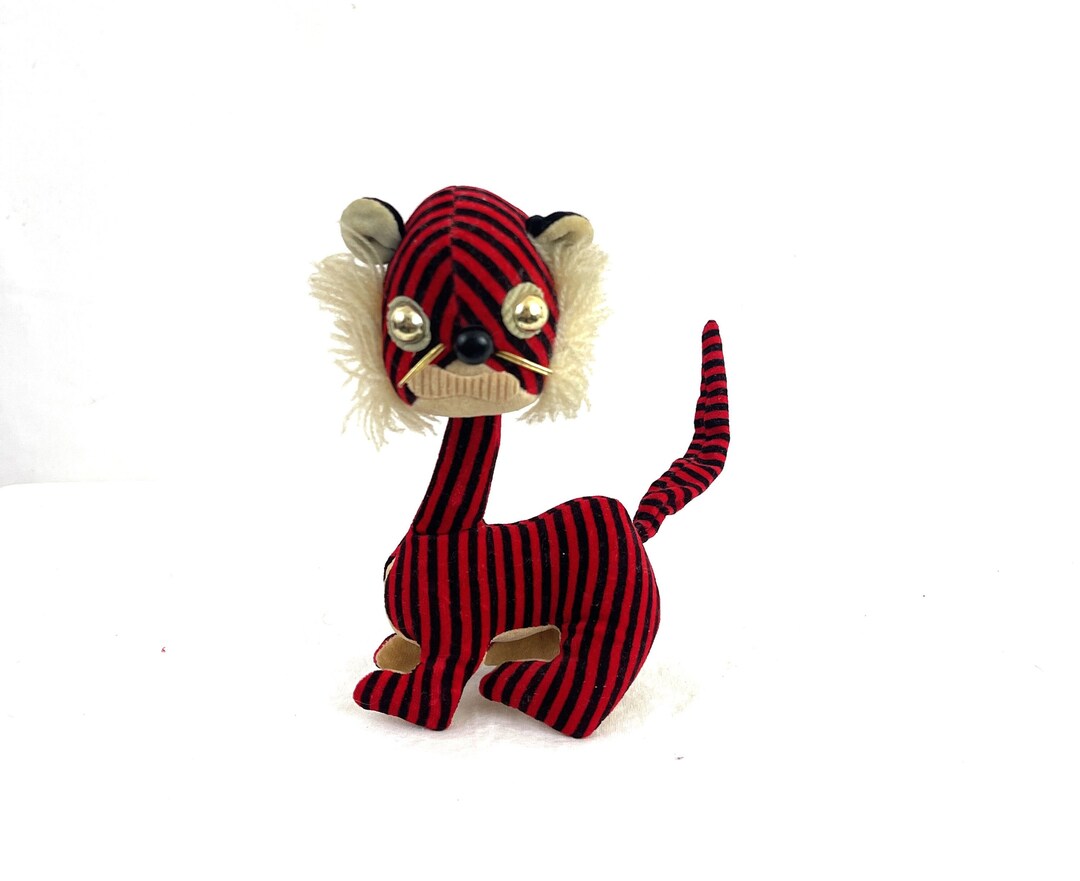 Vintage 1960s 60s Red Striped Tiger Stuffed Plush Toy Mimi Velvet ...
