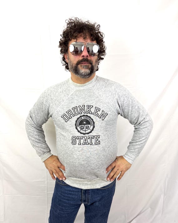 Vintage 1980s 80s Drunken State University Gray Sweat… - Gem
