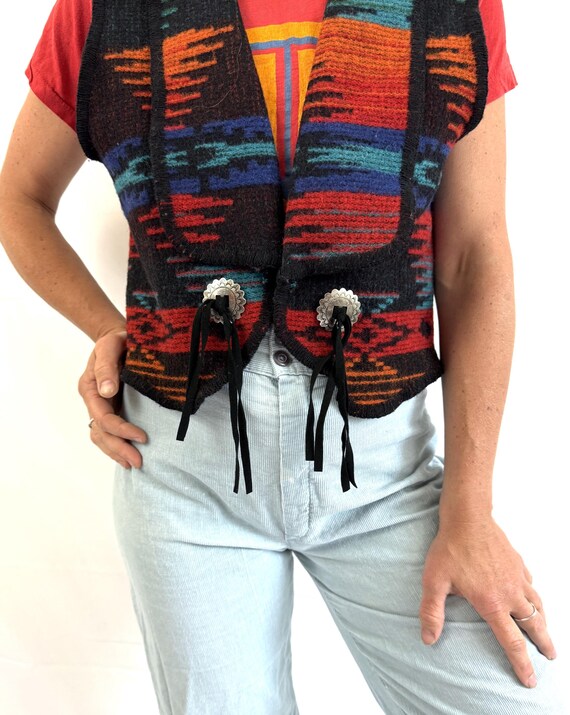 Vintage 1990s 90s Woolrich Wool Vest - Sunset Rainbow… - Gem