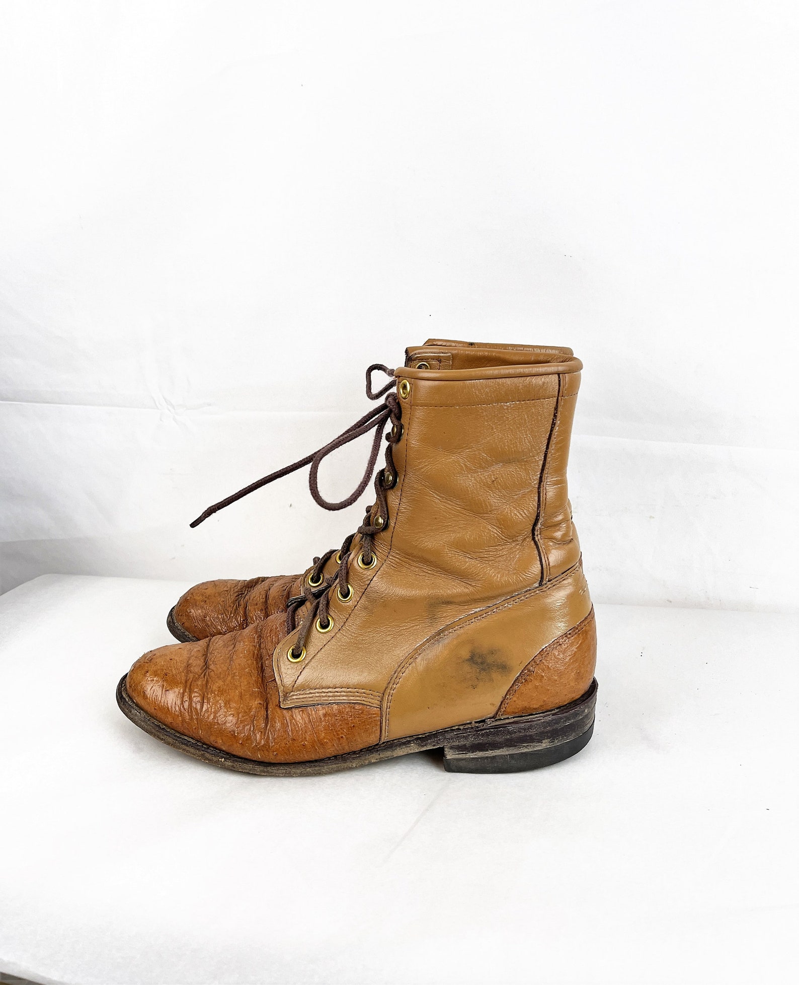 Vintage Justin Two Tone Brown Lace Leather Lacer Boots Size - Etsy