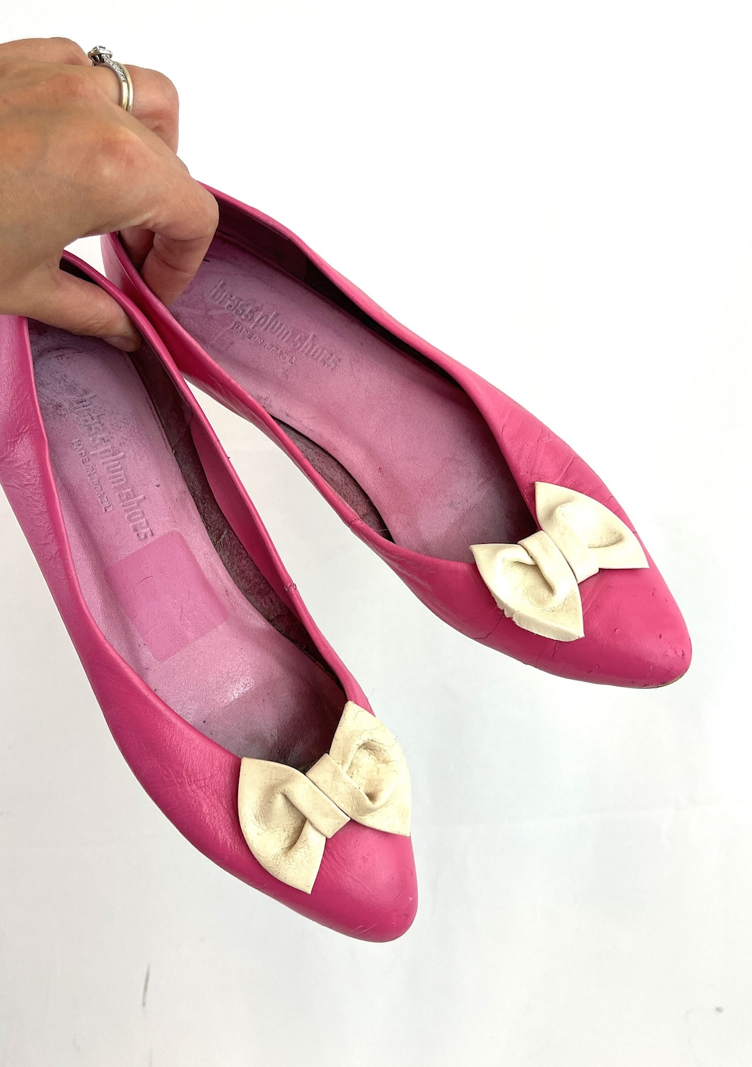 Vintage Fun 80s Super Cute Pink Bow Shoes Flats - Brass Plum Shoes ...