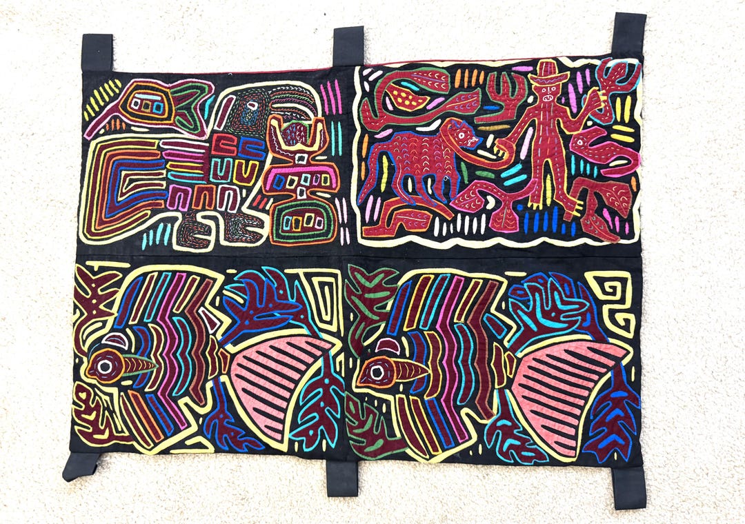 Vintage WOW Hand Quilted Geometric Embroidered Mola Kuna Wall Hanging ...