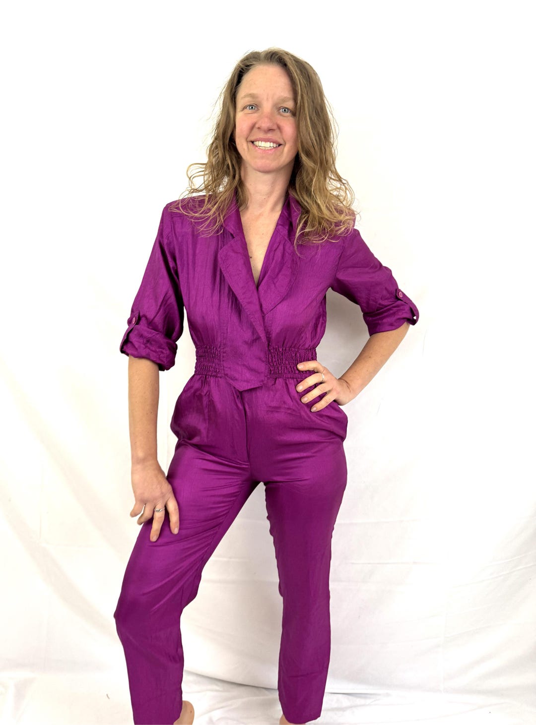 Super 1980s 80s Vintage Pink Polyester Pants Suit Romper Jumpsuit - Etsy