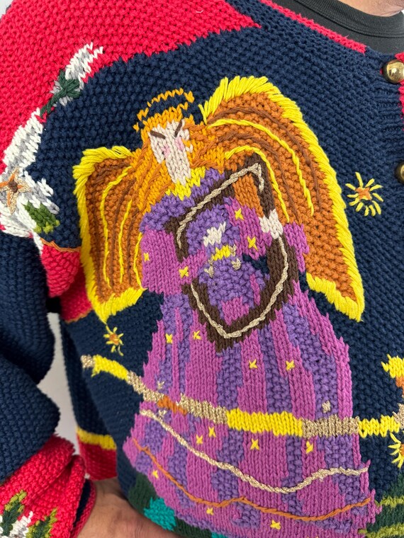 Vintage 80s 1980s Plus 3X Angel Knit Cardigan Sweater… - Gem