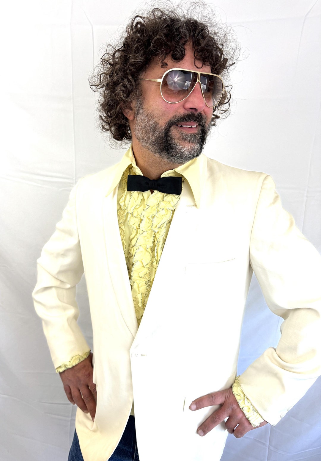 Vintage Mens 1970s 70s Tuxedo Ruffled Yellow Button up Shirt - Broadway ...