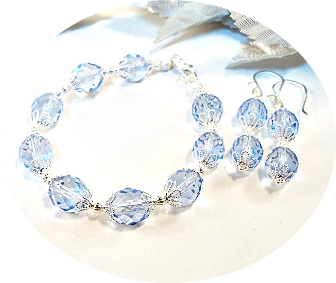 Ice Blue Jewelry Pale Blue Bracelet and Earrings Bridesmaid - Etsy