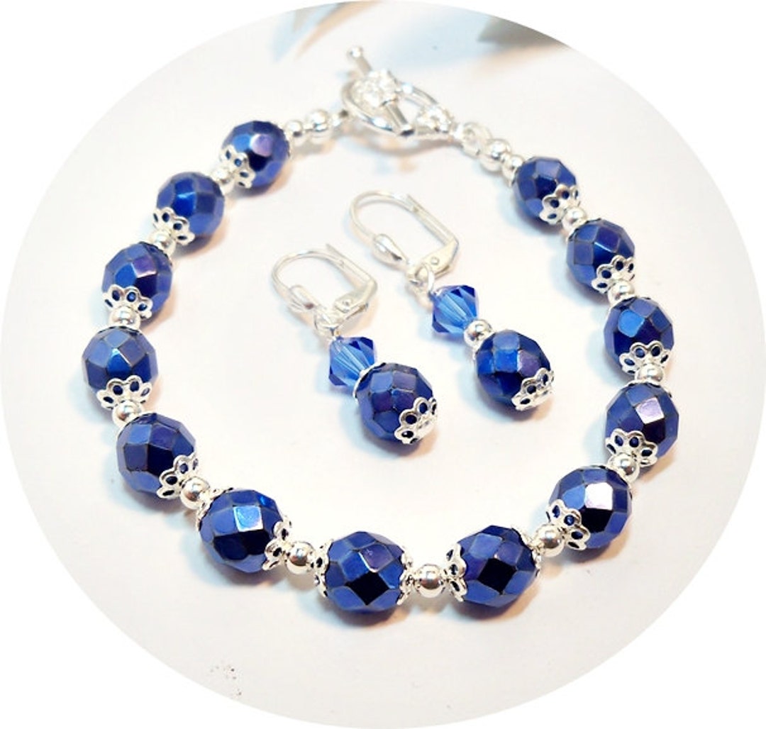 Pulsera y pendientes azules, joyería de dama de honor, regalo de dama ...
